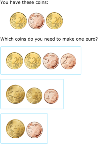 IXL - How much more to make one euro? (2nd class maths practice)