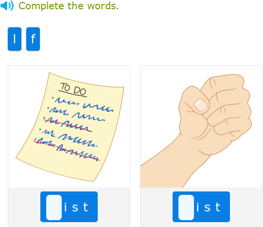 IXL - Complete the short i words (1st class English practice)