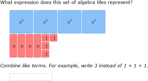 IXL - Model polynomials with algebra tiles (Transition year maths practice)