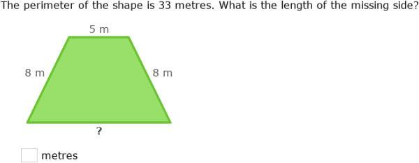 IXL - Perimeter: find the missing side length (4th class maths practice)