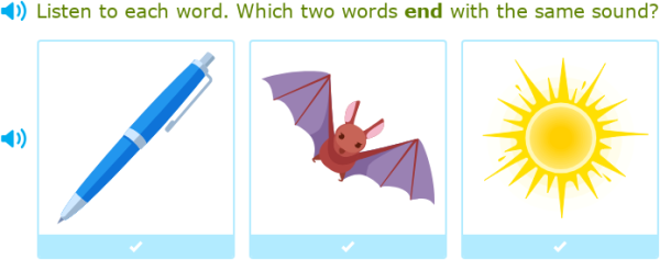 IXL - Which two words end with the same sound? (1st class English practice)
