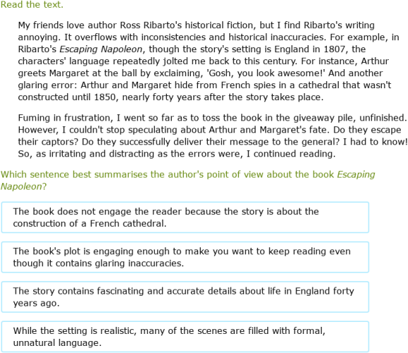 IXL - Determine the author's point of view (2nd year English practice)