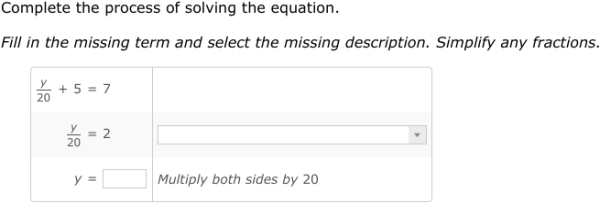 IXL - Solve equations: complete the solution (1st year maths practice)
