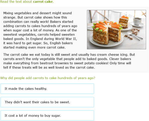 IXL - Read about food (3rd class English practice)
