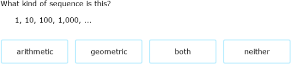 IXL - Identify arithmetic and geometric sequences (1st year maths practice)