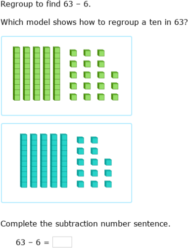 IXL - Use models to subtract a one-digit number from a two-digit number - with regrouping (2nd ...