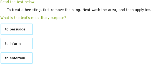 IXL - Identify the purpose of a text (4th class English practice)
