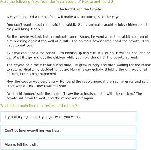 IXL - Determine the themes of myths, fables and folktales (3rd class ...