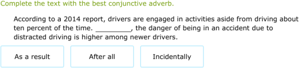 IXL - Transitions with conjunctive adverbs (1st year English practice)