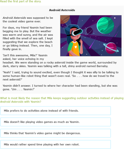 IXL - Read science fiction with illustrations (4th class English practice)