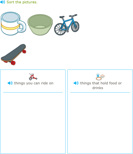 IXL - Sort objects into categories (Junior infants English practice)