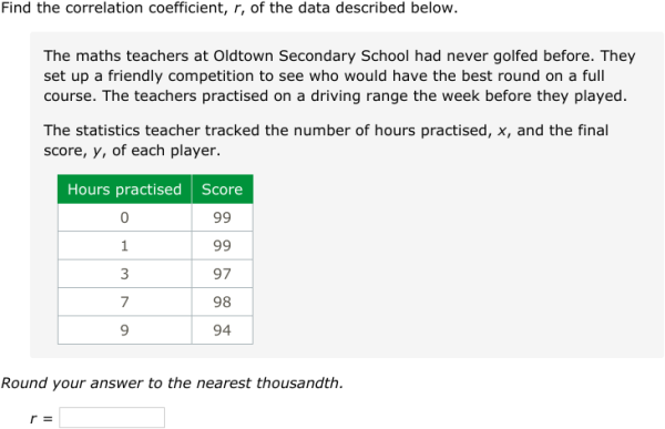 IXL - Calculate correlation coefficients (6th year maths practice)