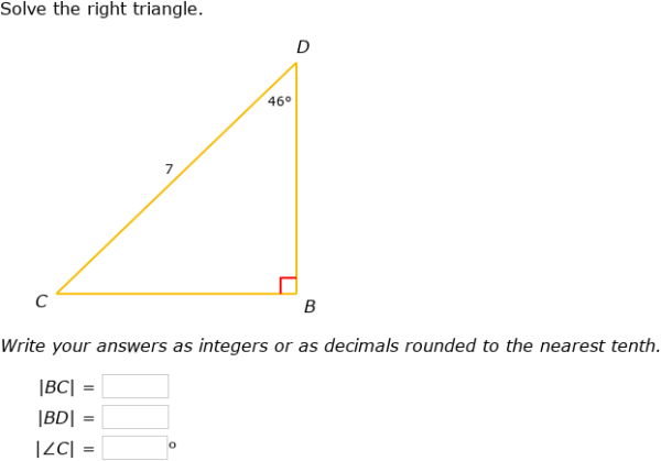 IXL - Solve a right triangle (3rd year maths practice)