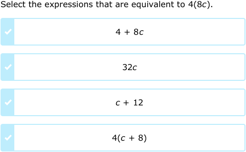 IXL - Identify equivalent expressions (6th class maths practice)