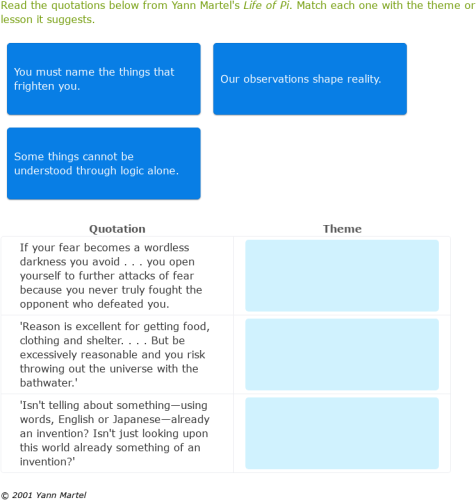 IXL - Match the quotations with their themes (3rd year English practice)