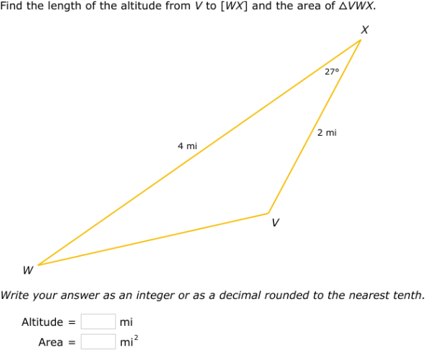 IXL - Area of a triangle: sine formula (6th year maths practice)