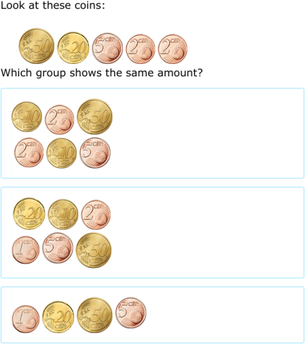IXL - Equivalent groups of coins (1st class maths practice)