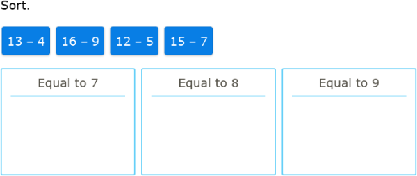 IXL - Sort subtraction facts - up to 20 (1st class maths practice)