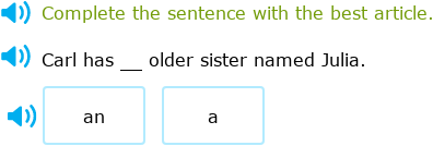 IXL - Use the correct article: a or an (2nd class English practice)