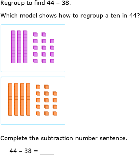 IXL - Use models to subtract two-digit numbers - with regrouping (1st class maths practice)