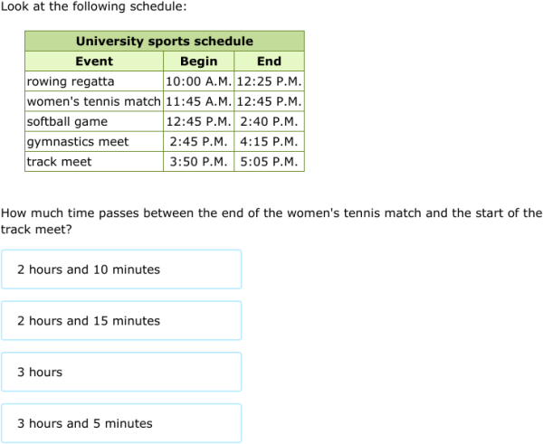 IXL - Reading schedules (3rd class maths practice)