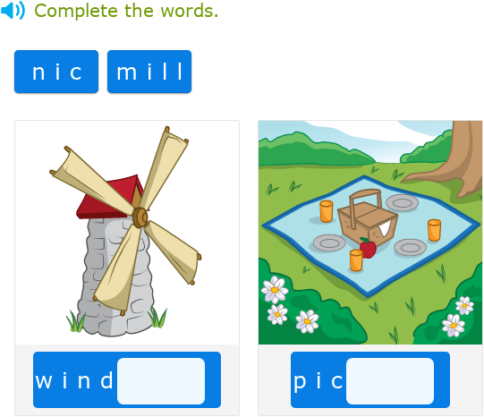 IXL - Complete the two-syllable words (1st class English practice)