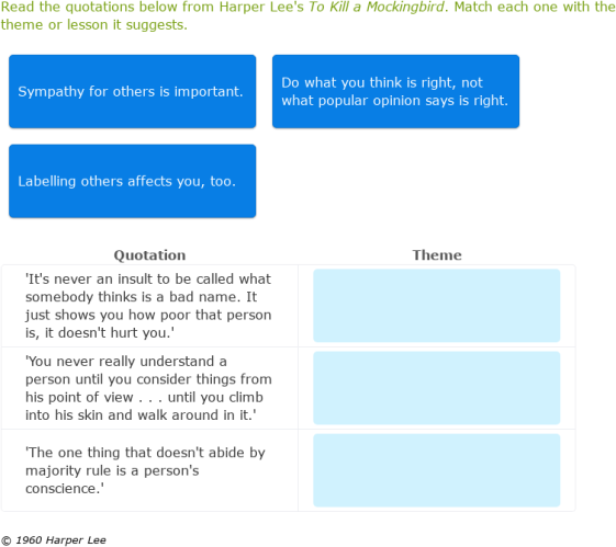 IXL - Match the quotations with their themes (6th class English practice)