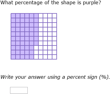 IXL - What percentage is illustrated? (1st year maths practice)