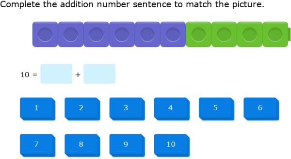 IXL - Partition 10 - addition sentences (Senior infants maths practice)